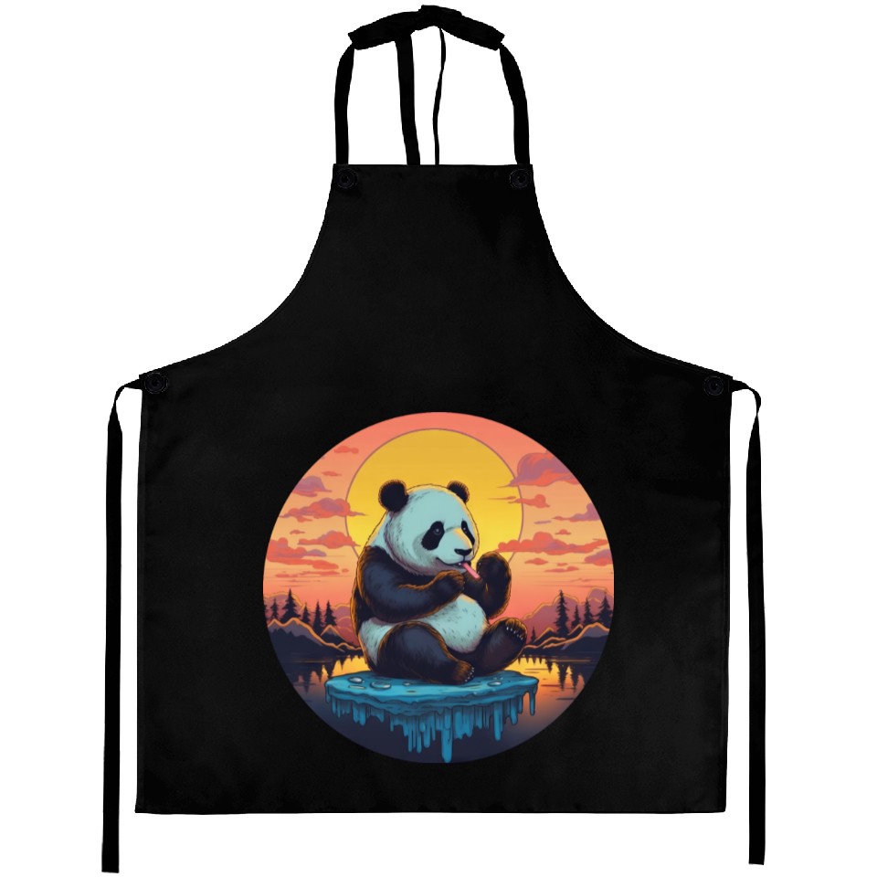 Cute Panda on Ice Floe with Sweets - Sunset Aprons | ID 60270325 by ...