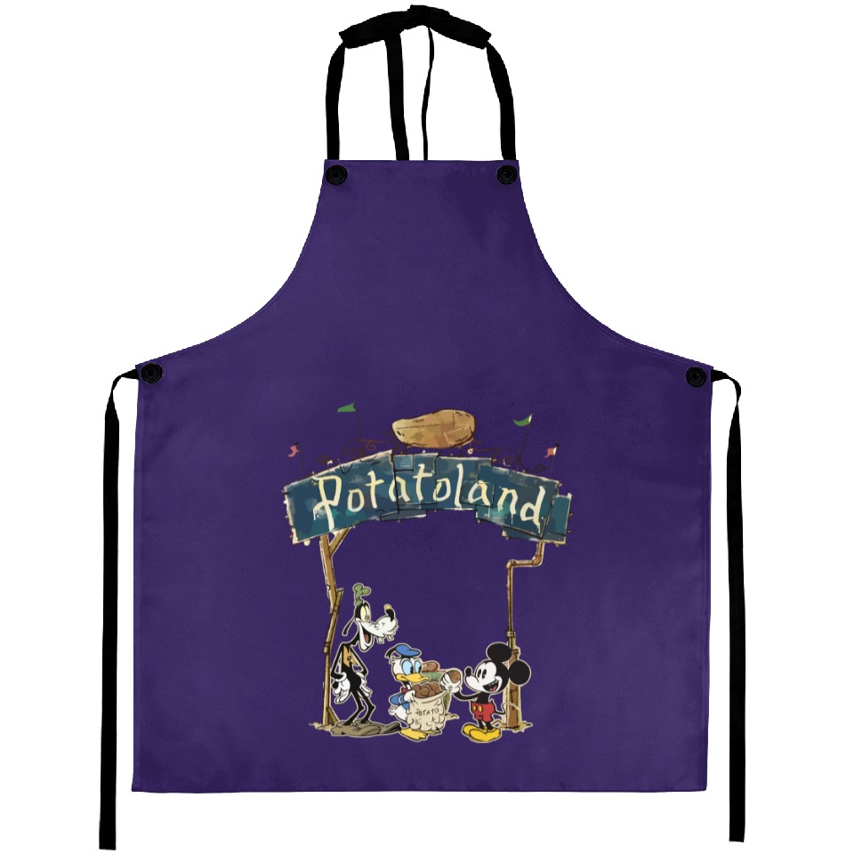 Mickey Goofy Donald Welcome To Potatoland Aprons, Disney Mickey and ...