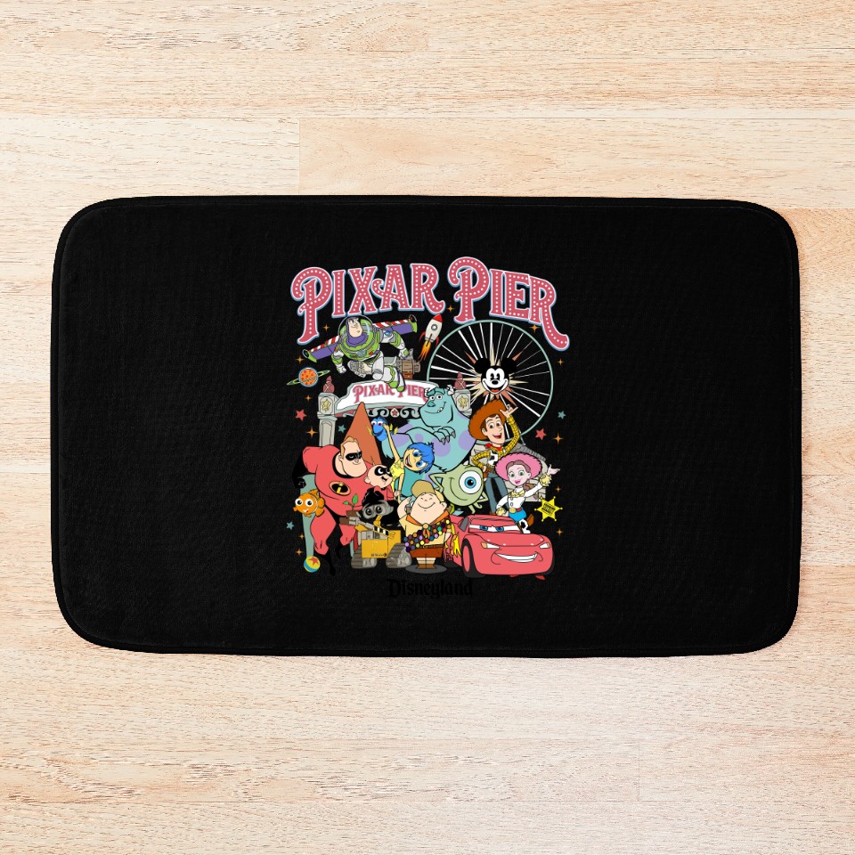 Vintage Meet me at Pixar Pier Bath Mats, Disney Pixar characters Bath ...