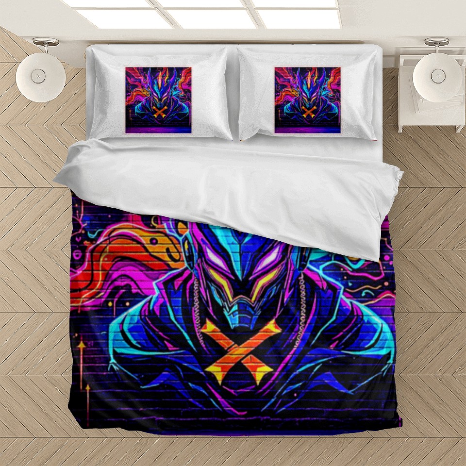 WHITE Twin (172*218cm) Neon Cyber Guardian Art Bedding Sets
