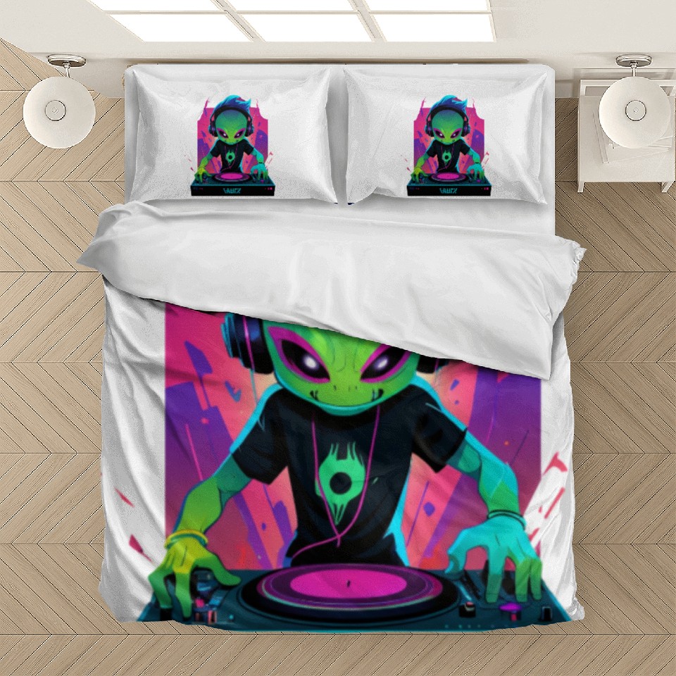 WHITE Twin (172*218cm) A cute chibi-style alien dark DJ Bedding Sets