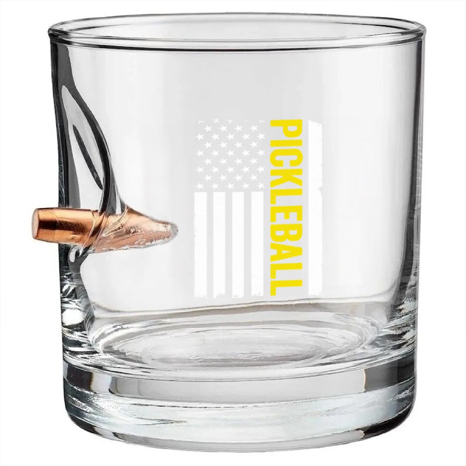 American Flag US 4th Of July Pickleball Funny Bullet Whiskey Glasses ...