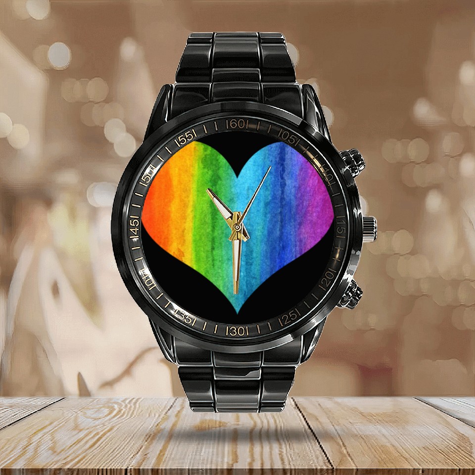 LGBT Gay Lesbian Pride Heart Flag Pride Month Calendar Steel Band Watch ...