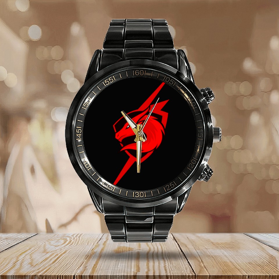 Red Dragon Emblem with Lightning Effect Calendar Steel Band Watch | ID ...