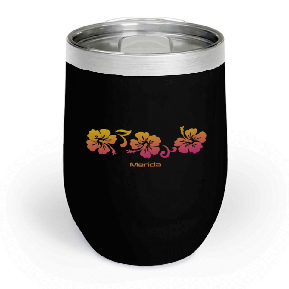 Black 12 Oz Merida Mexico Hibiscus Souvenir Vacation Chill Wine Tumblers