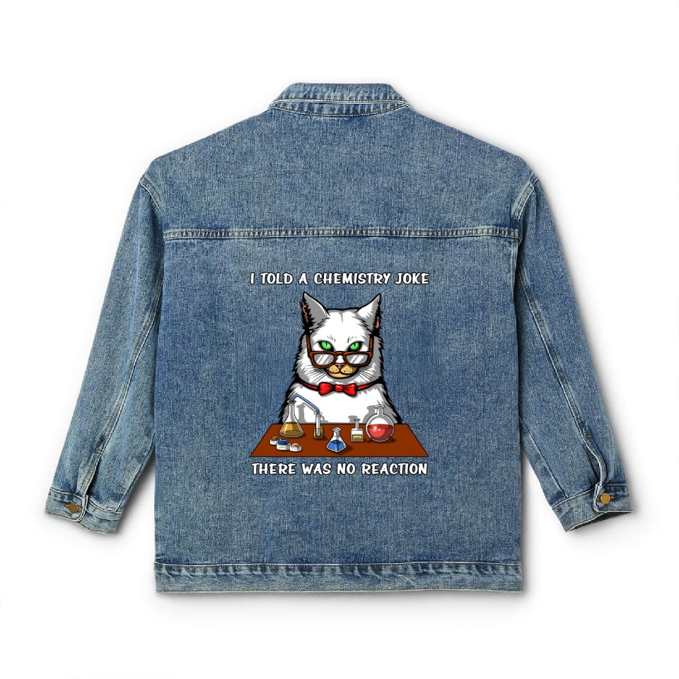 Women's Medium Denim Wash XL Cat Chemistry Reaction Funny Joke Classic ...