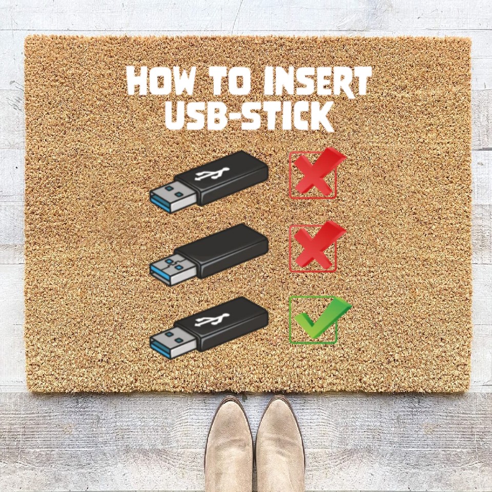 How To Insert USB Stick Funny Programmer Meme Coir Doormats | ID ...