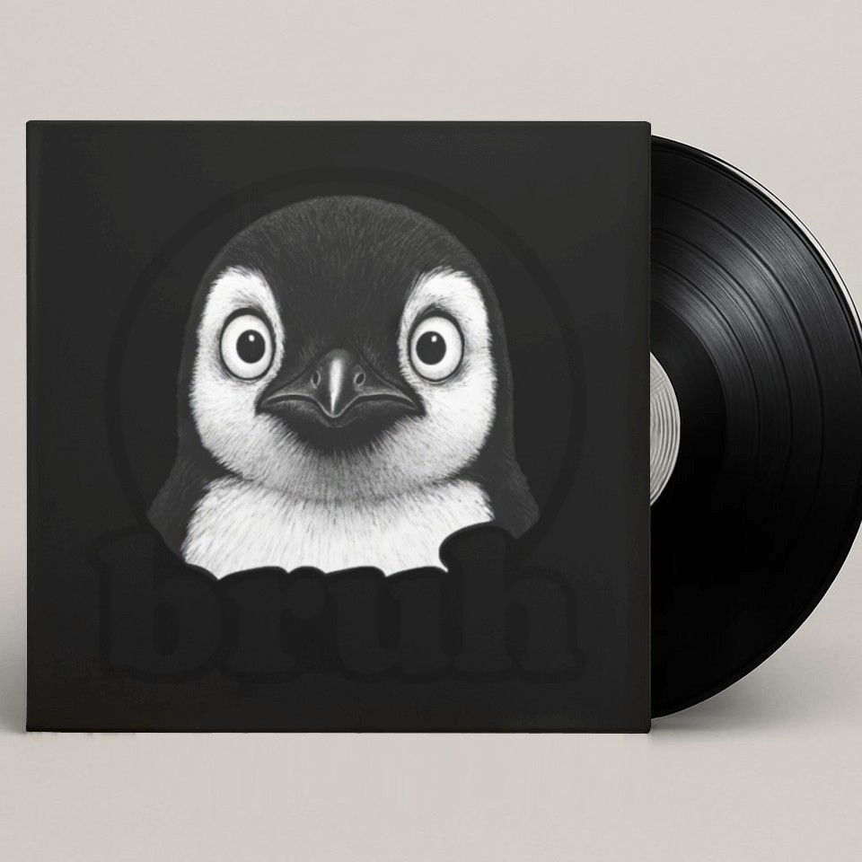 Funny penguin meme surprised humor Custom Vinyl Record Sleeves | ID ...