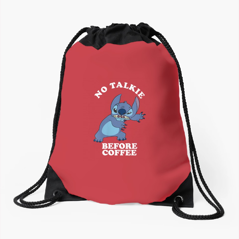 Disneys Lilo Stitch No Talkie Before Coffee Grumpy Alien Drawstring ...
