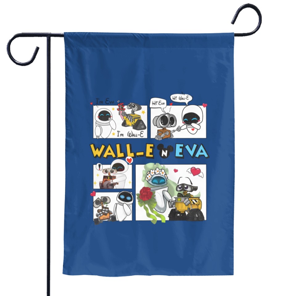 Disney Wall-E And Eva Vintage Garden Flags, Disney Couples Garden Flags ...