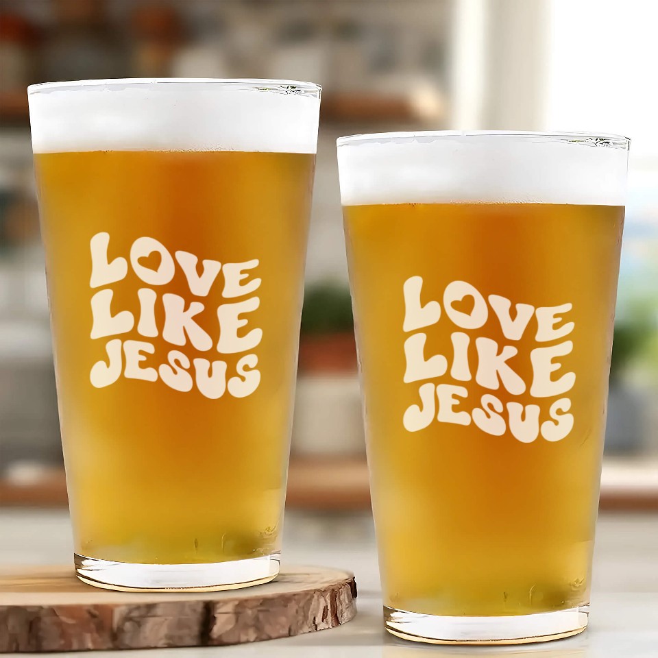 Catholic Christian Love Like Jesus Preppy Groovy Glass Cups | ID ...