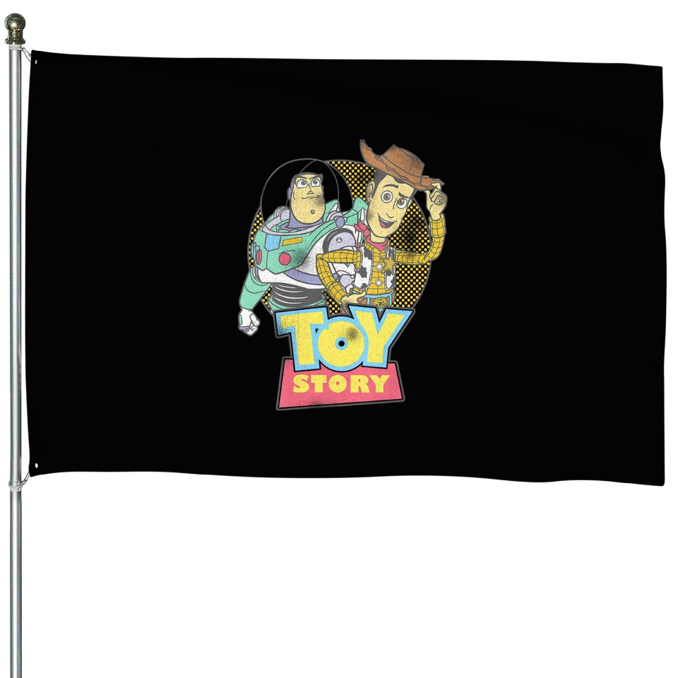 Disney Pixar Toy Story Buzz Woody Distressed Retro V-Neck House Flags ...