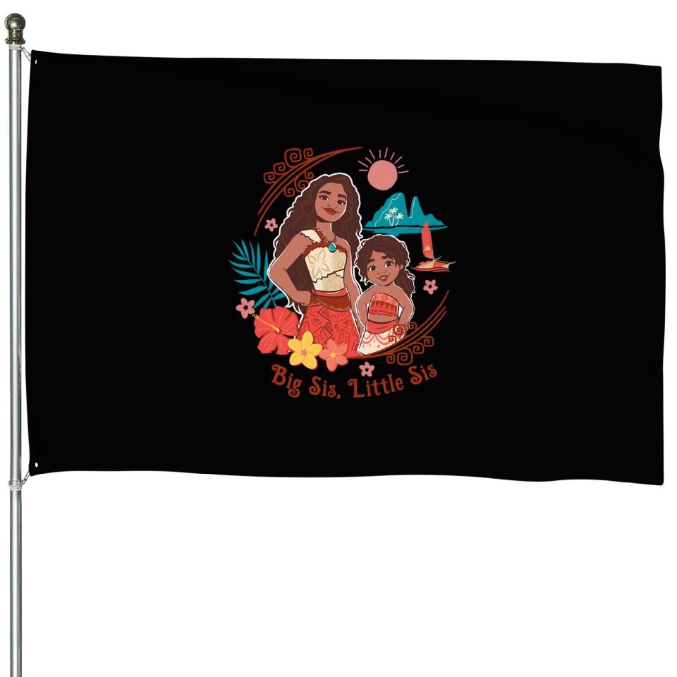 Disney Moana 2 Big Sis Little Sis Oceania Tropical Floral House Flags ...