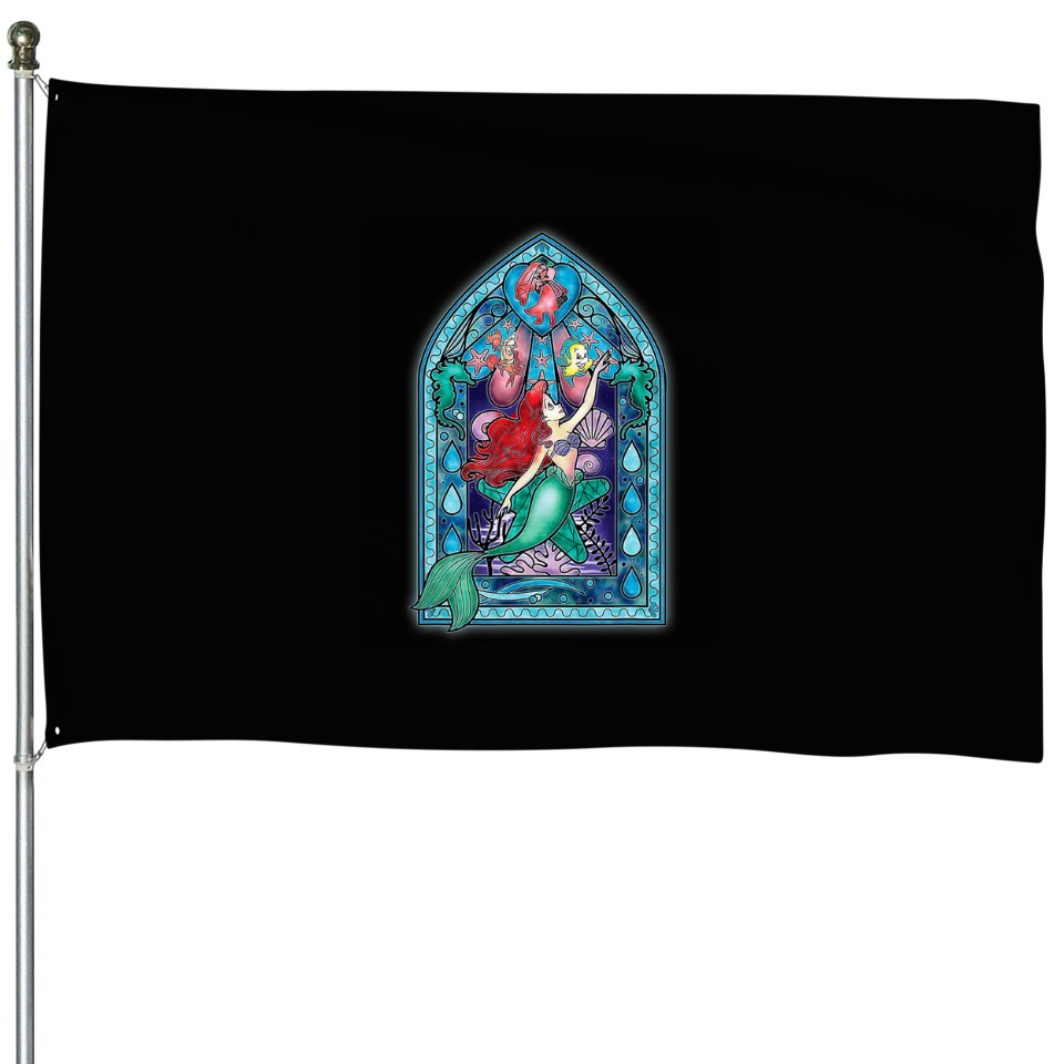 Disney The Little Mermaid Ariel Colorful Stained Glass Logo House Flags ...