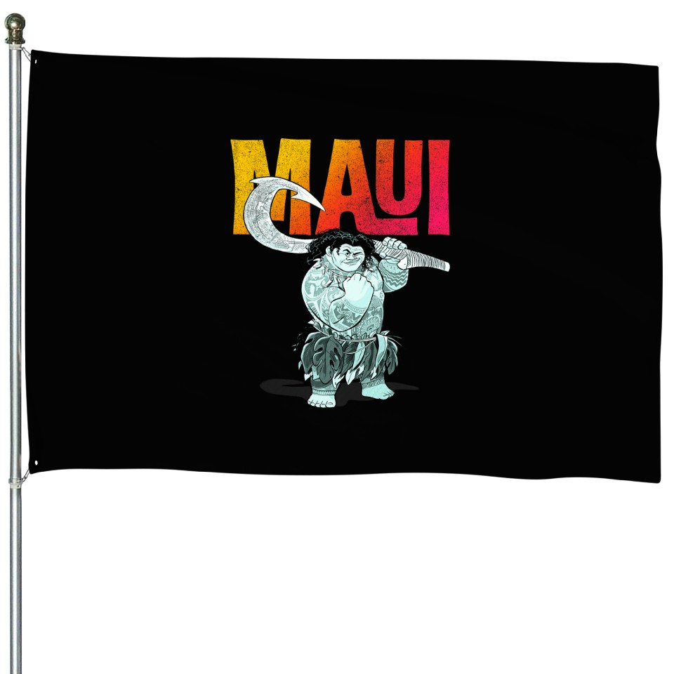 Disney Moana Maui Gradient Text Tough Pose Portrait House Flags | ID ...