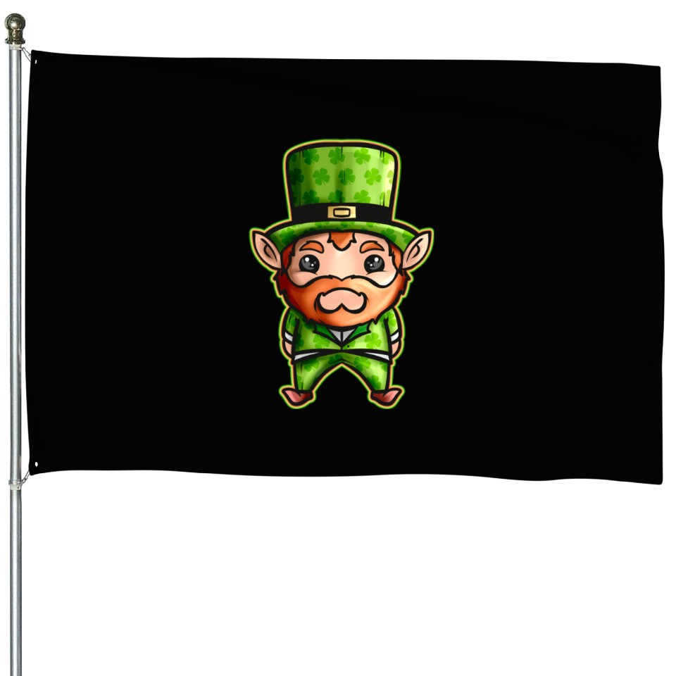 Cute Kawaii Irish Elf With Shamrock Hat For St House Flags | ID ...
