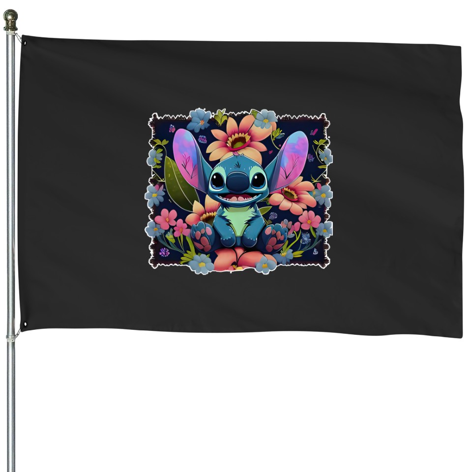 Stitch Floral House Flags, Disney Stitch House Flags, Funny Stitch and ...
