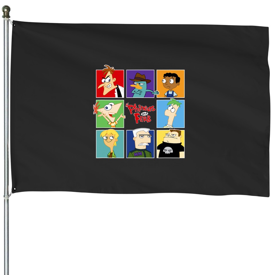 Disney Phineas And Ferb Multiple Characters Colorful Panels House Flags ...