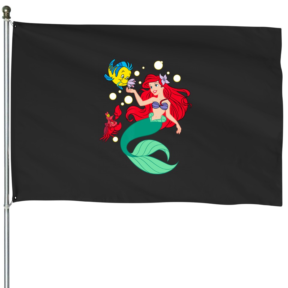 Disney The Little Mermaid Ariel Flounder Sebastian Bubbles House Flags ...