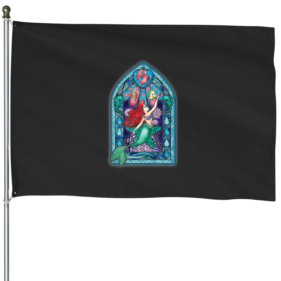 Disney The Little Mermaid Ariel Colorful Stained Glass Logo House Flags ...
