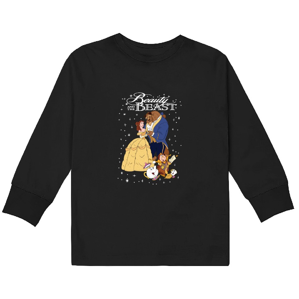 Retro Disney Beauty And The Beast Classic Title Logo Portrait Kids Long ...