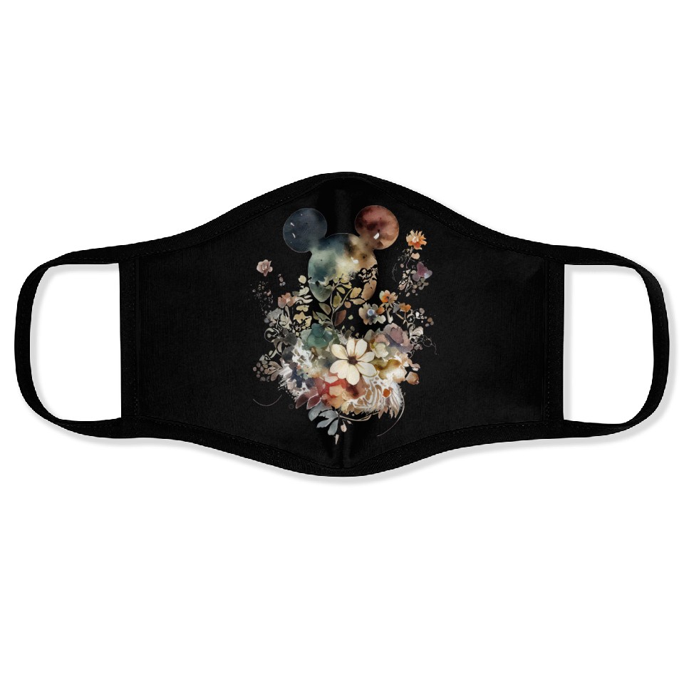 Mickey Mouse Flower Face Masks, Mickey Floral Ears Face Masks, Floral ...
