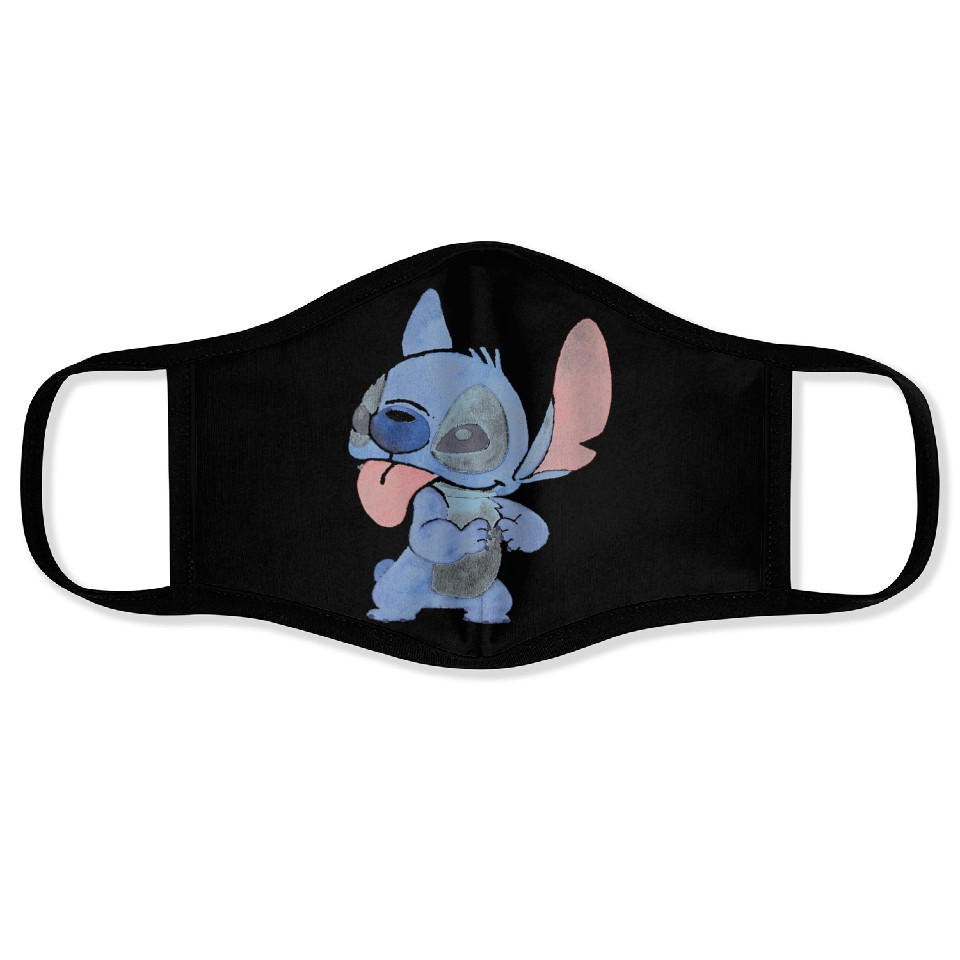Womens Disney Lilo Stitch Watercolor Cute Silly Stitch Chest Logo Face ...