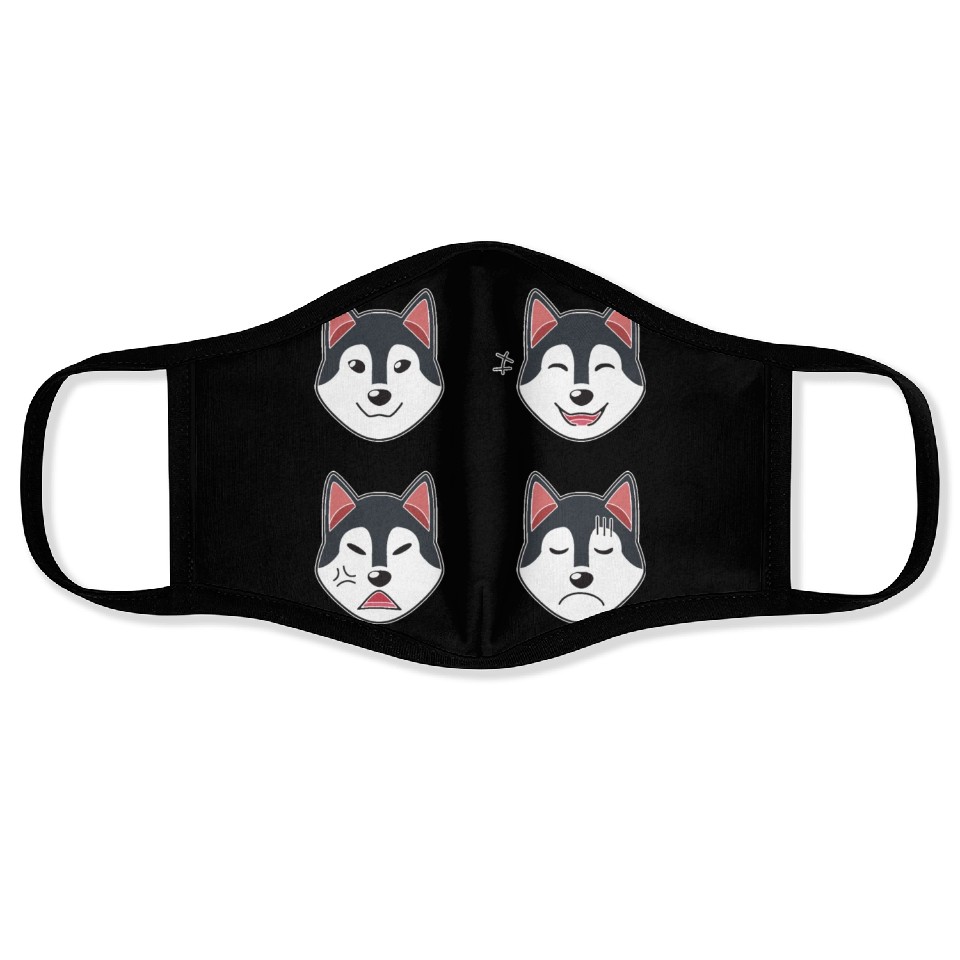 Funny Siberian Husky Dog Cartoon Faces Face Masks | ID 81521509 by ...