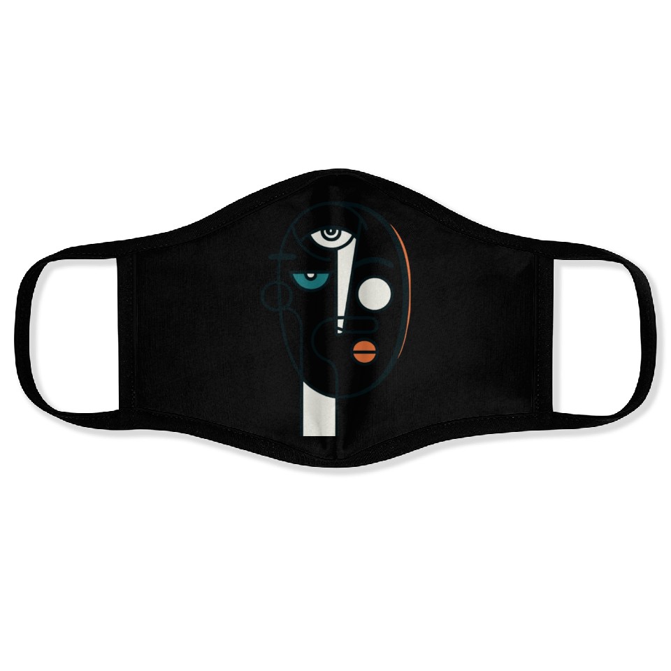 Mid Century Modern Print - Black White orange Face Masks | ID 94419270 ...
