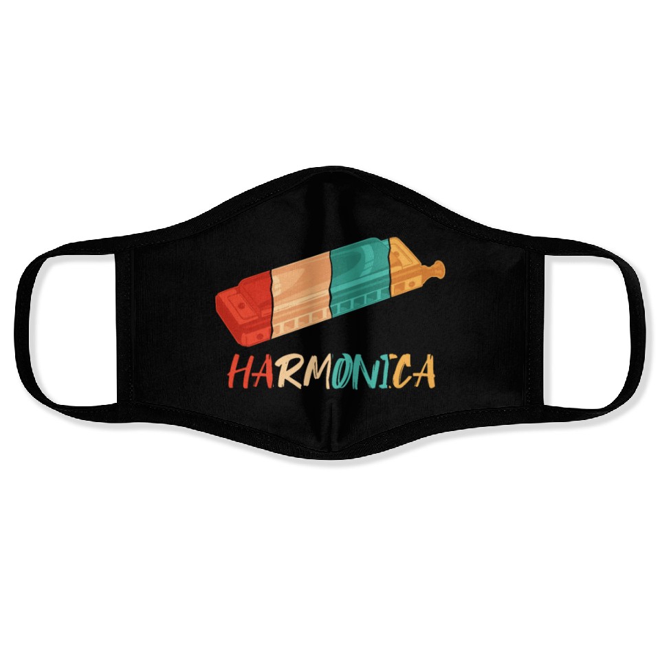 Retro Harmonist Harmonicist Mouth Harp Harmonica Face Masks | ID ...