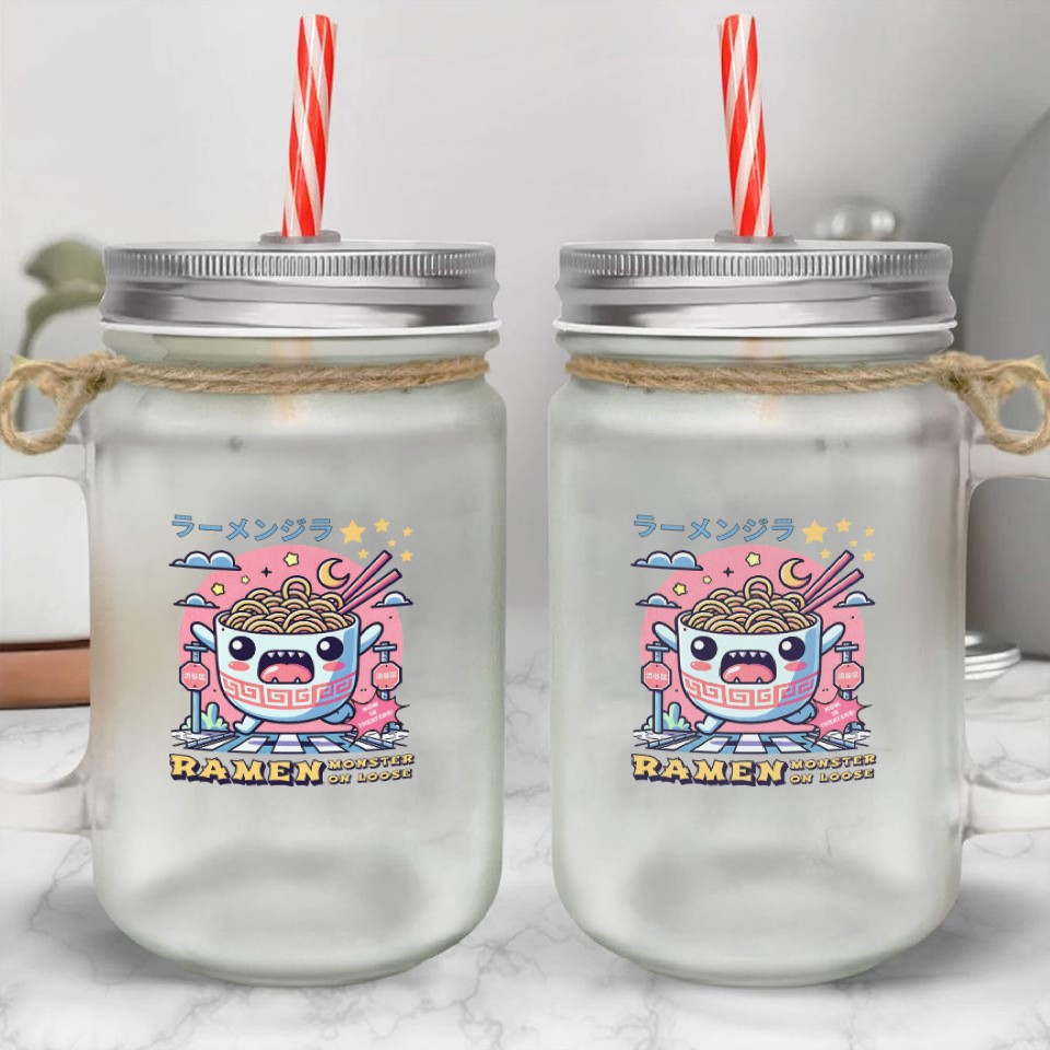 Ramenzilla Cute Kawaii Ramen Monster Mason Jar Cups | Printblur