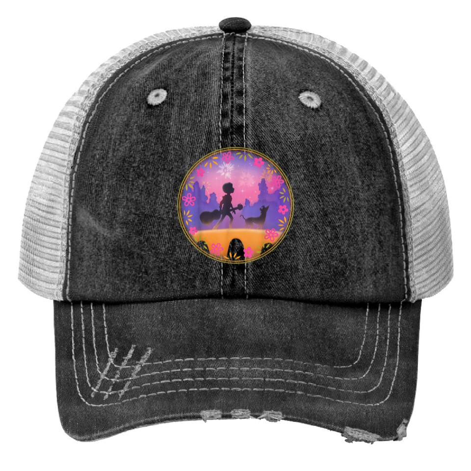 Disneys Pixar Coco Miguel Dante Bridge firesworks Print Trucker Hats ...