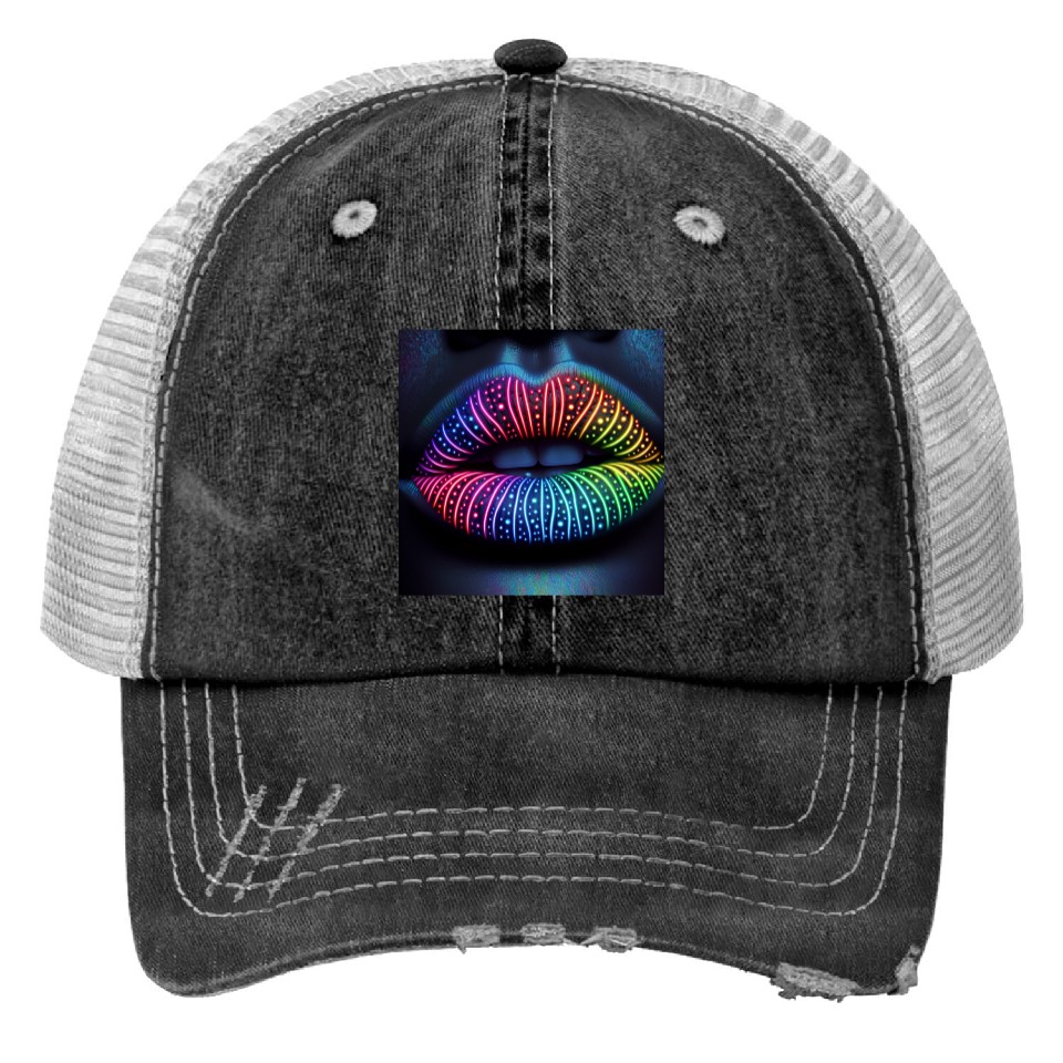 Neon Rainbow Lips Print Trucker Hats | ID 51147699 by Camila Fernandes ...