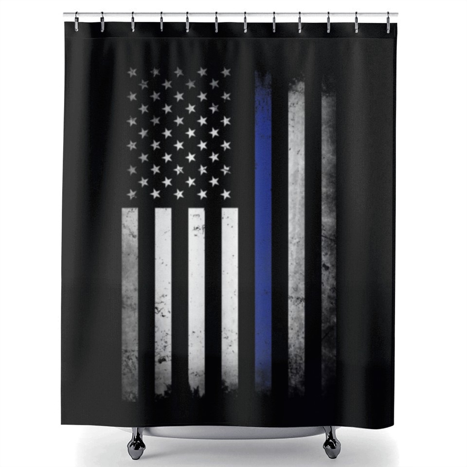 US Police USA American Flag Back the Blue Lives Shower Curtains | ID ...