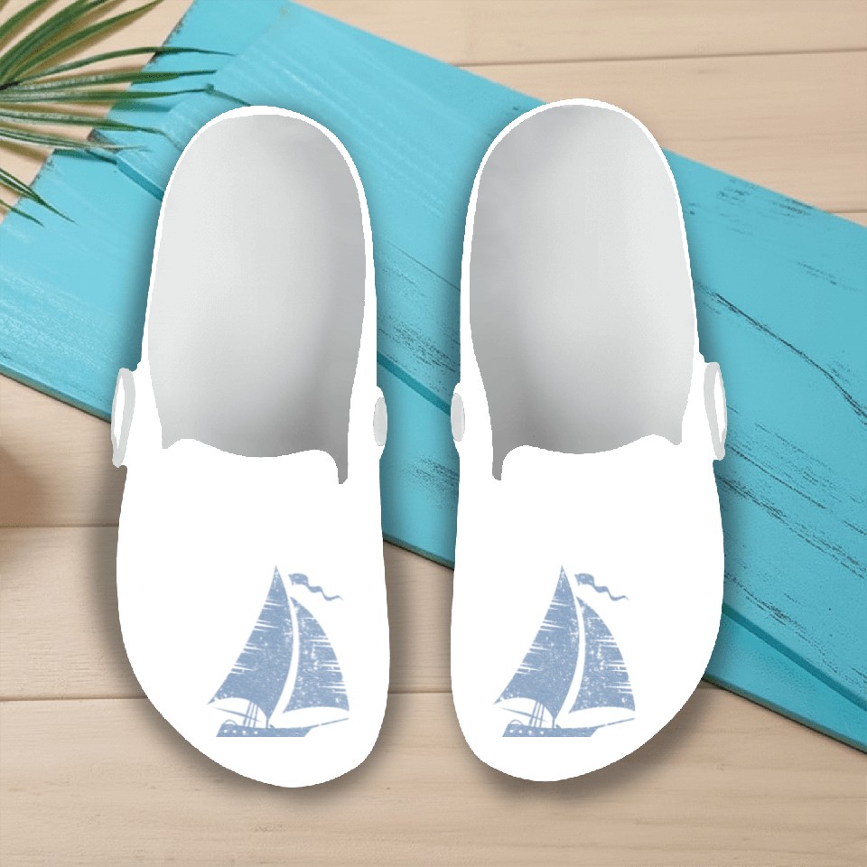 Minimalist Sailing Boat Sea Yacht Silhouette Capta Slip On Clogs | ID ...