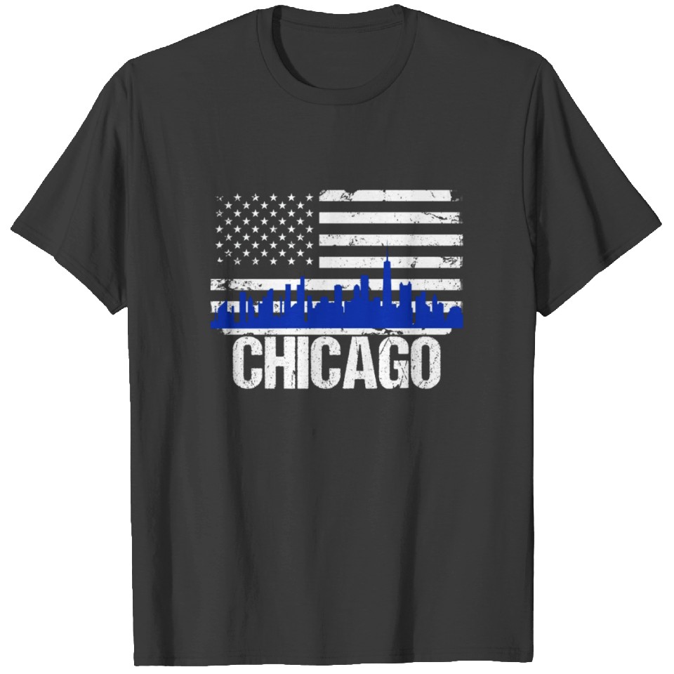 Chicago Skyline Distressed American Flag T-shirt | 38% OFF Today Sale ...