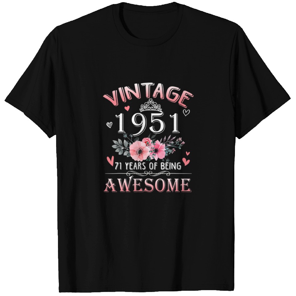 71 Year Old Made In Vintage 1951 71St Birthday Gif T-shirt | ID ...