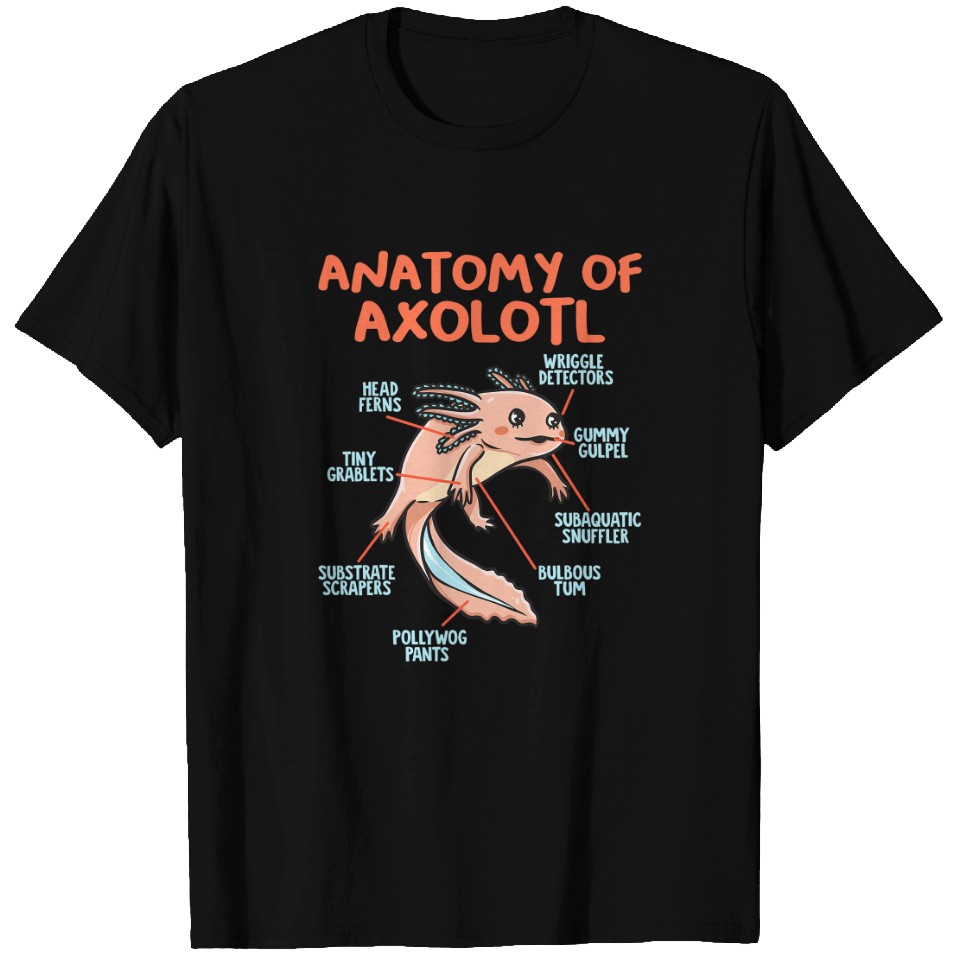 Axolotls Animals Anatomy of an Axolotls Mexican Salamander Axo T-Shirts ...