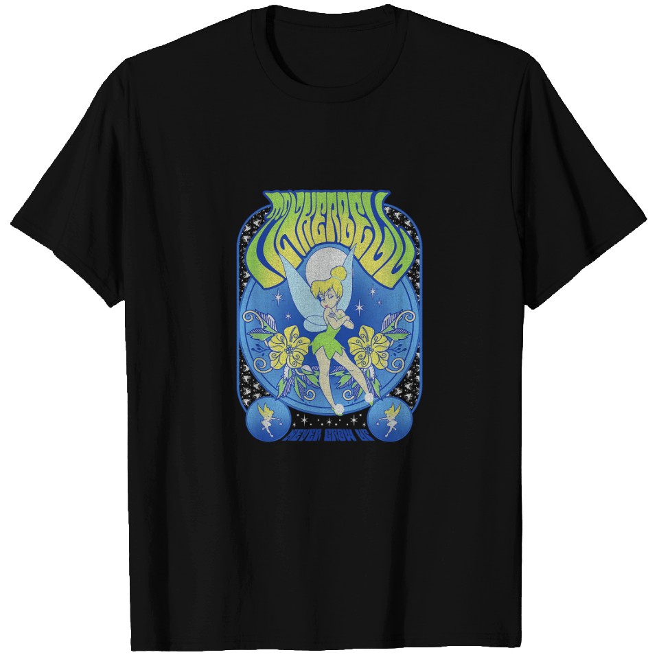 Men's Black S Disney Peter Pan Tinker Bell Seventies Retro Pos T-Shirts