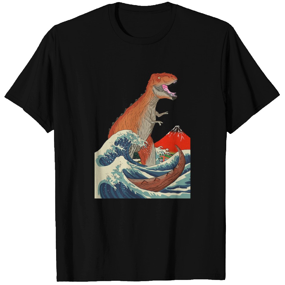 Dinosaur Dino T Japan Ukiyo Dinosaur T Rex Red Mount Fuji Tsunami T ...