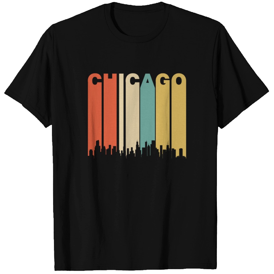 Retro Chicago Illinois Cityscape Downtown Skyline T Shirts | ID ...