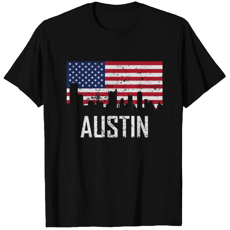 Austin Texas Skyline American Flag Distressed T Shirts | ID 13849466 by ...