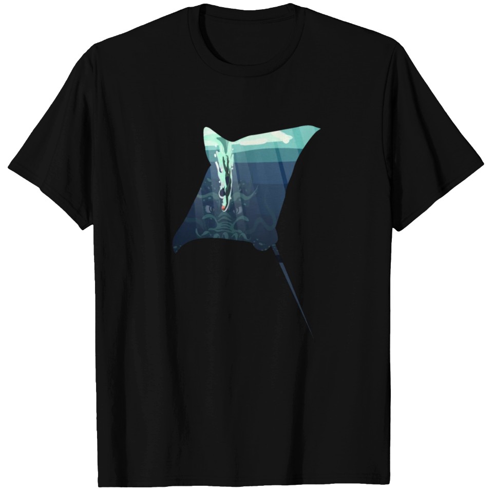 Manta ray with diver and monster in the water T Shirts | ID 19376913 by ...