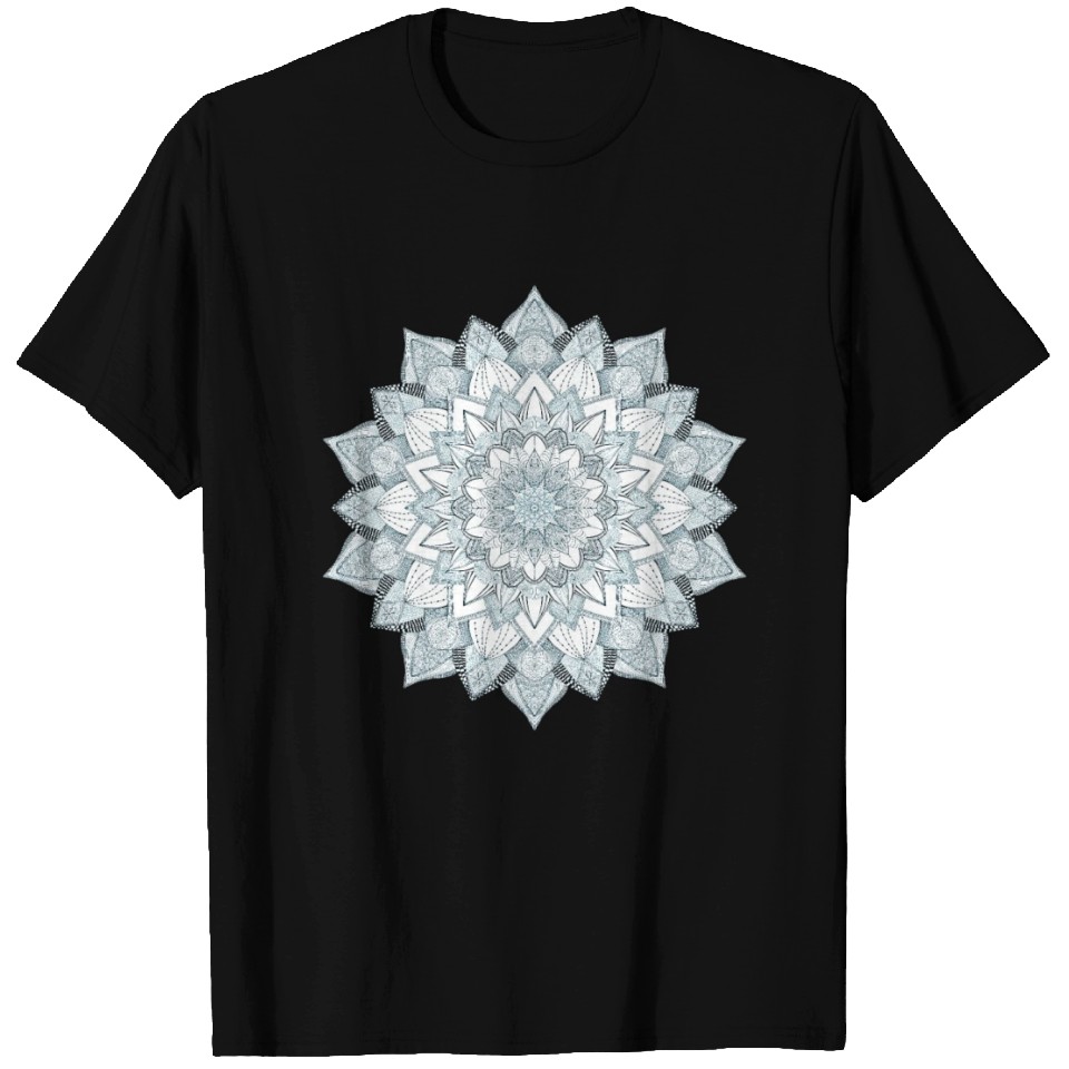 Teal Blue and White Zendala Flower - Mandala Zenta T Shirts | ID ...