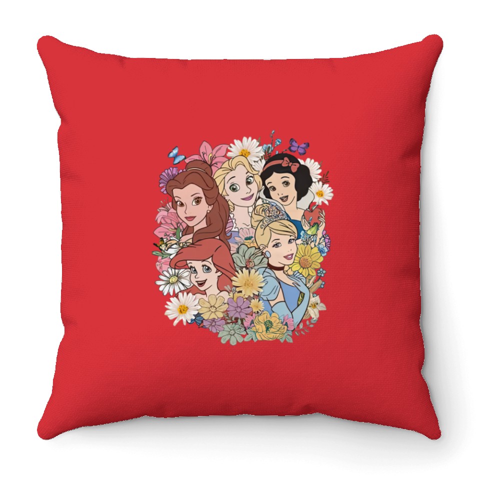 Floral Disney Princess Throw Pillows, Disney Girl Trip Throw Pillows ...