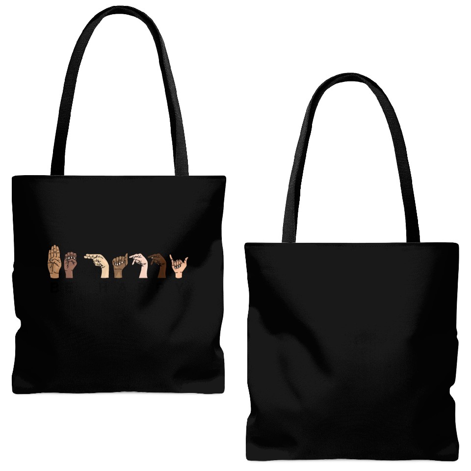 Be Happy in Sign Language Tote Bags (AOP) | ID 46185142 by Camila ...