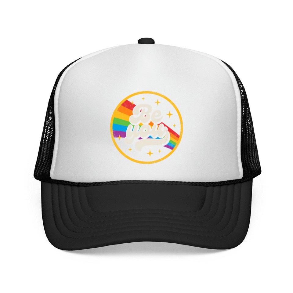Unisex's Black Be You Pride LGBTQ Gay LGBT Ally Rainbow Flag Trucker Caps