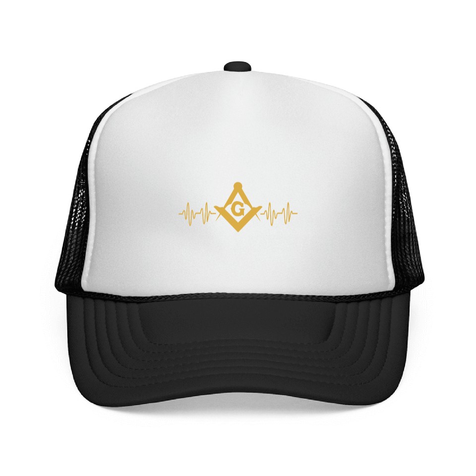 Unisex's Black Heartbeat Freemason Lodge Masonic Symbols Trucker Caps