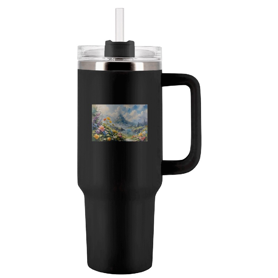 Fairy Tale Castle Landscape Illustration Tumblers 40 Oz With Handle ...