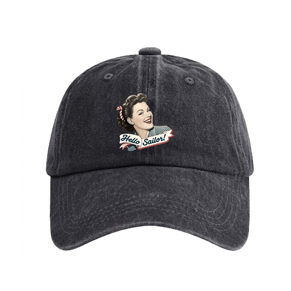 Hello Sailor Pin Up Hairstyle Wink Retro 50s Washed Denim Baseball Caps ...